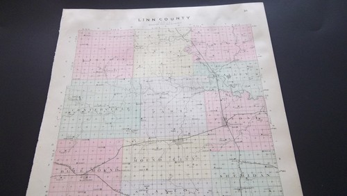 1887 HAND-COLORED LINN COUNTY KANSAS MAP + Plats Mound City & Blue ...