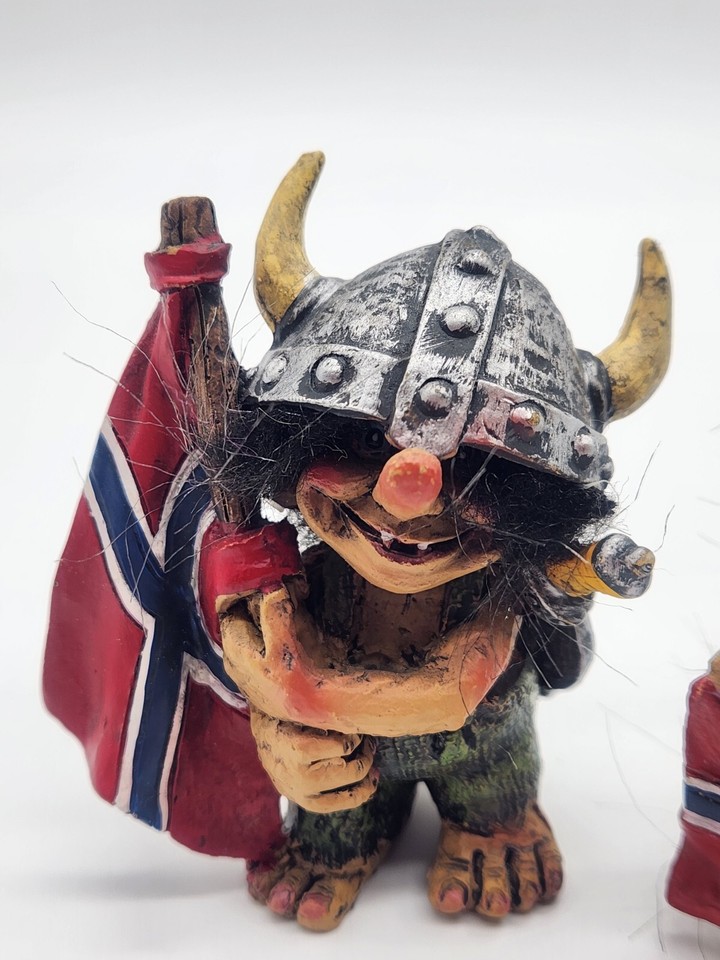 2 Souvenir Norway Trolls - Viking Helmet and Shield Figure, Troll ...