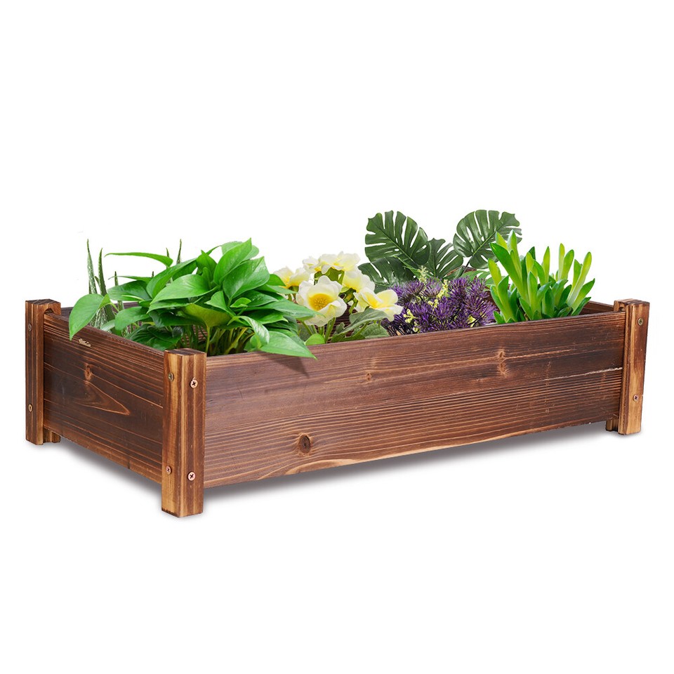 Large Rectangular Wooden Planters Garden Outdoor Flower Plant Herbs Pot ...
