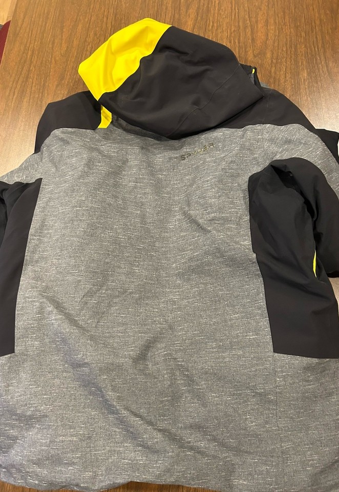 Spyder Men's Gortex Ski Jacket XL Hooded Black/grey With Yellow Trim ...