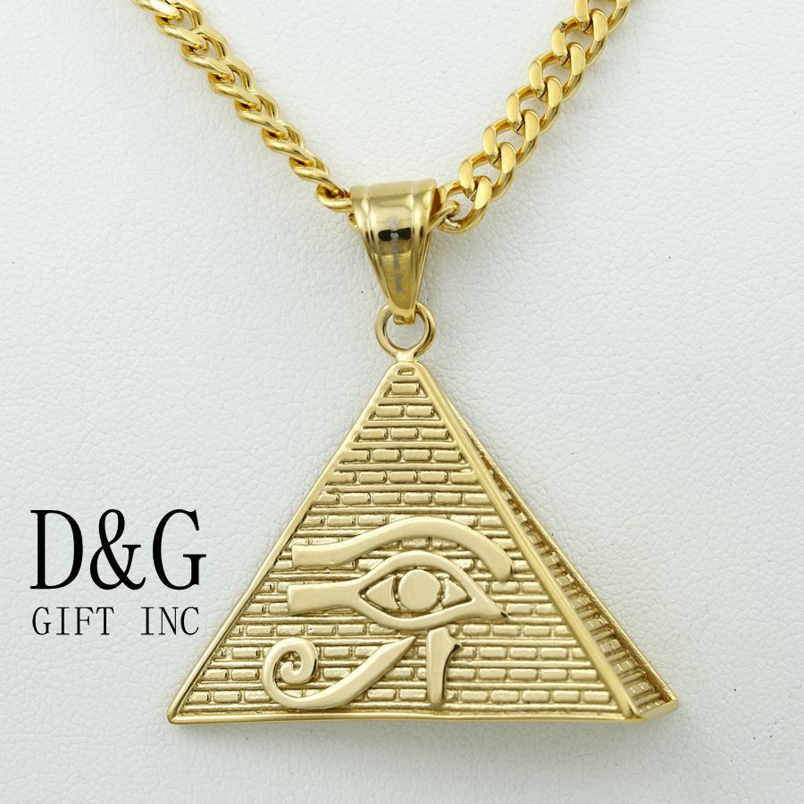 DG Men's 24" Gold Stainless-Steel,Pyramid Egyptian Eye Charm.C-Curb ...