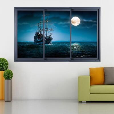 PIRATE SHIP 3D Window View Decal WALL STICKER Home Decor Art Mural ...