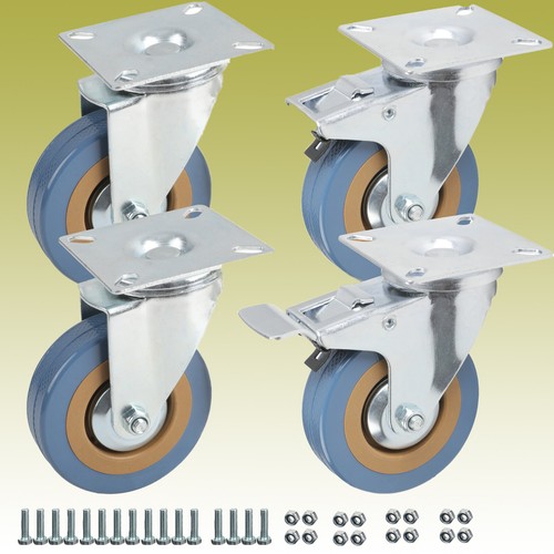 🔥4x Heavy Duty 360KG 75mm Rubber Swivel Castor Wheels Furniture Trolley ...
