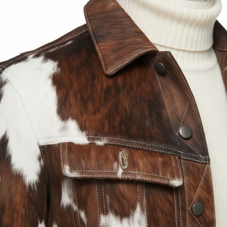 Men Western Cowhide Leather Jacket Real Hair On Pony Skin Stylish ...