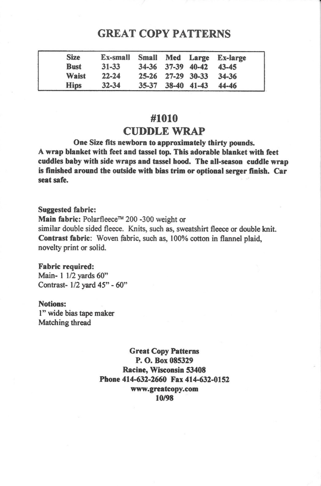 Cuddle Wrap Blanket Fits Newborn Sewing Pattern by Great Copy Patterns ...