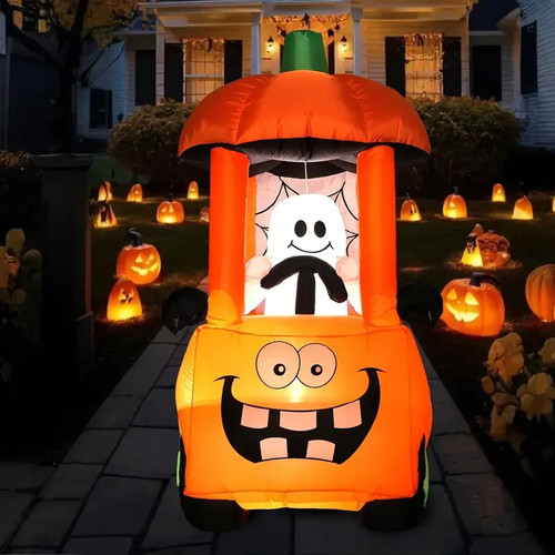Halloween Inflatables Decorations, 5Ft Tall Cute Inflatable Pumpkin Car ...