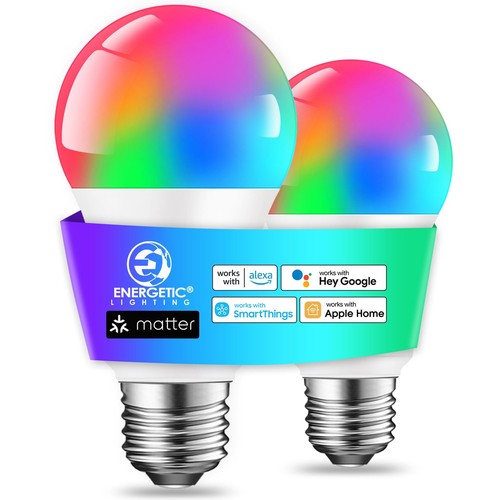 Energetic Matter Smart A19 LED Light Bulb, E26 RGB Color Changing Bulbs ...