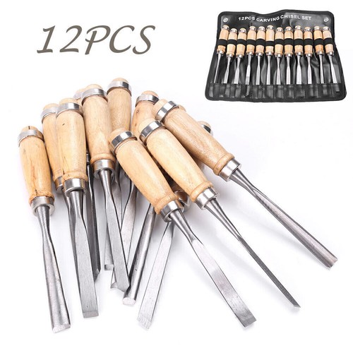 12 Pcs Wood Carving Hand Chisel Professional Woodworking Gouges Steel ...