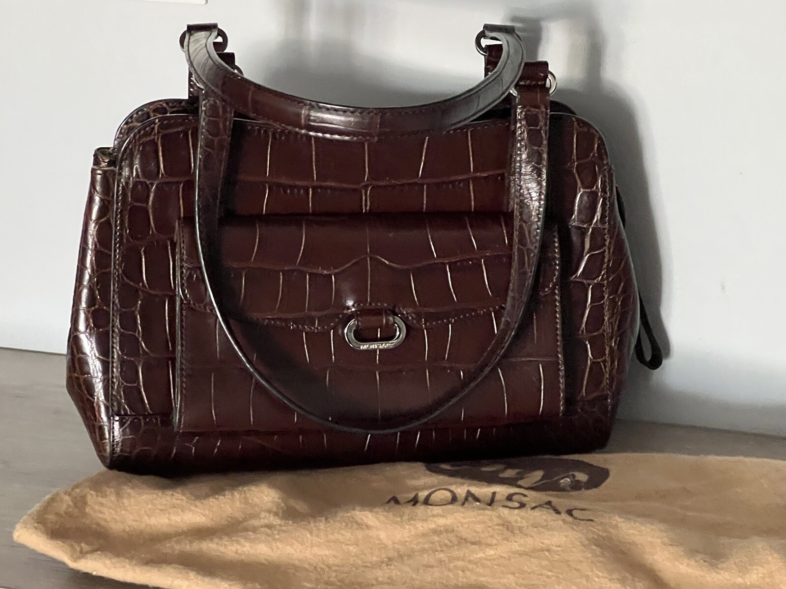 MONSAC CROC EMBOSSED LEATHER SATCHEL BAG - EUC - Gem