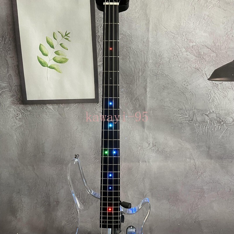 New Colorful LED Light Crystal Electric Bass Guitar Acrylic Body Maple ...