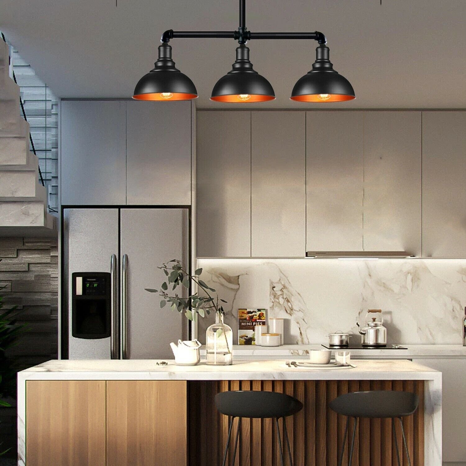 Vintage Industrial 3 Way Flush Light Pipe Retro Lamp LED Black Ceiling ...