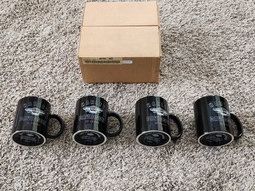 1998 Harley Davidson 95th Anniversary Set 4 Black Coffee Cup Mugs 99704 ...