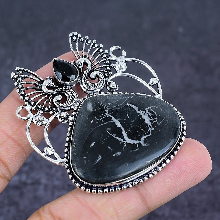 Mud Crack Fossil, Spinel Gemstone 925 Sterling Silver Jewelry Pendant 2 ...