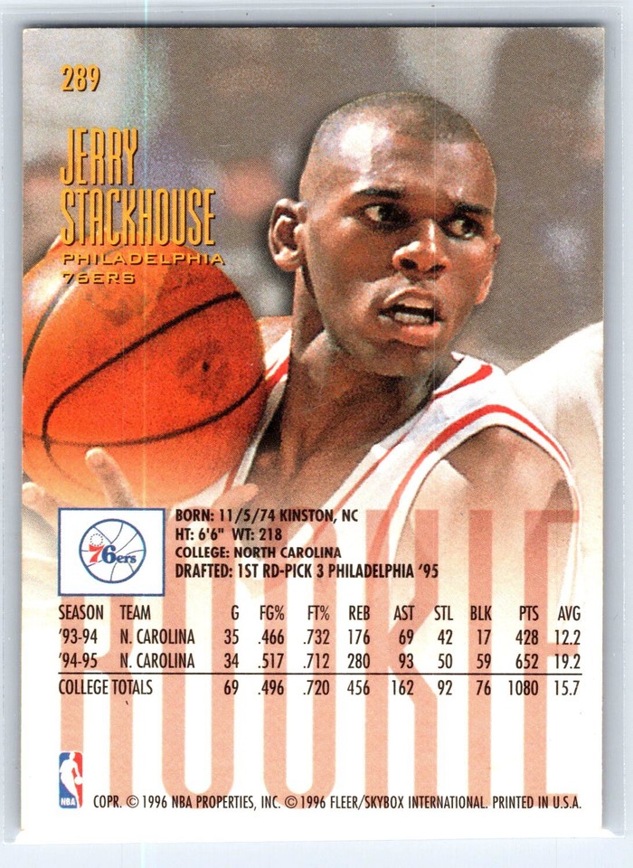 1996 Fleer Ultra #289 Jerry Stackhouse Philadelphia 76ers ROOKIE | eBay