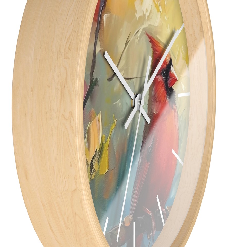 Round Modern Wall Clock Cardinal Tree Bird Silent Analog Clock 10" Wood ...