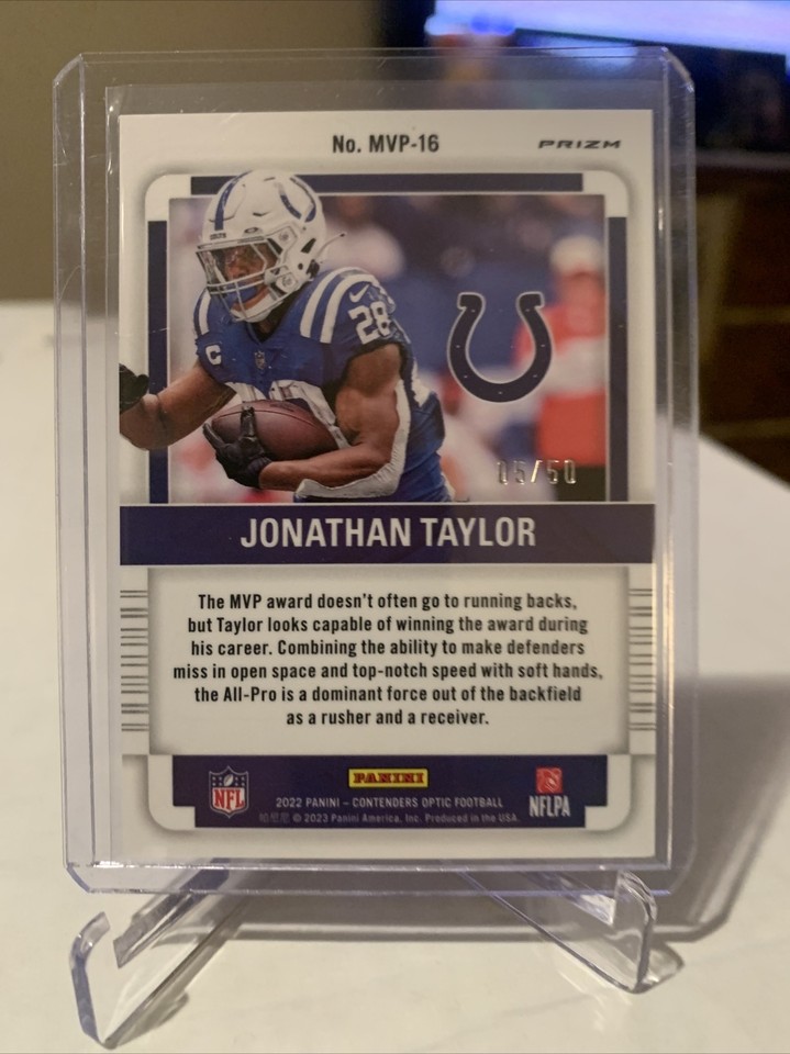 JONATHAN TAYLOR 2022 PANINI CONTENDERS OPTIC MVP ORANGE PRIZM 5/50 ...