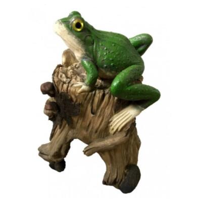 Frog on a Log - 21cm Green Frog Animal Ornament Figurine Statue indoor ...
