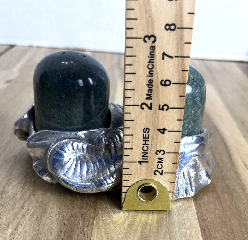 Arthur Court 1994 Cast Aluminum Elephant Salt & Pepper Set Green Marble ...