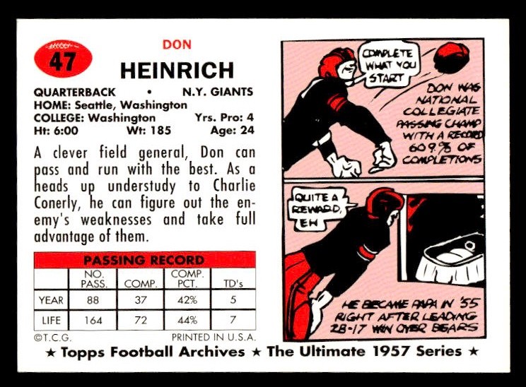 Don Heinrich 1994 Topps Archives 1957 #47 New York Giants ESE | eBay
