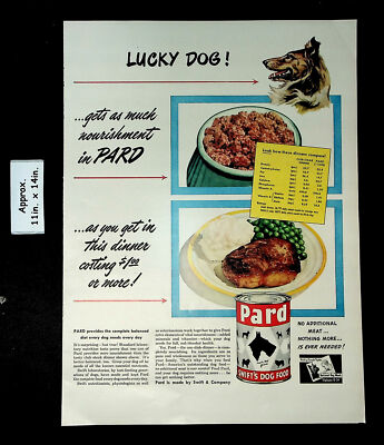 1949 Pard Swift's Dog Food gets nurishment like a steak dinner Print Ad ...