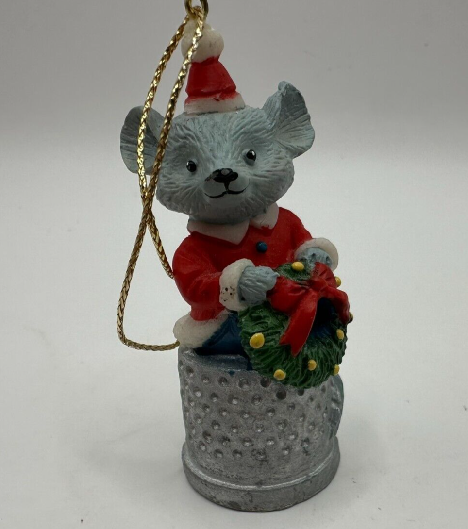 Christmas Mouse on a Sewing Spool VTG Holiday Tree Ornament Anamorphic ...