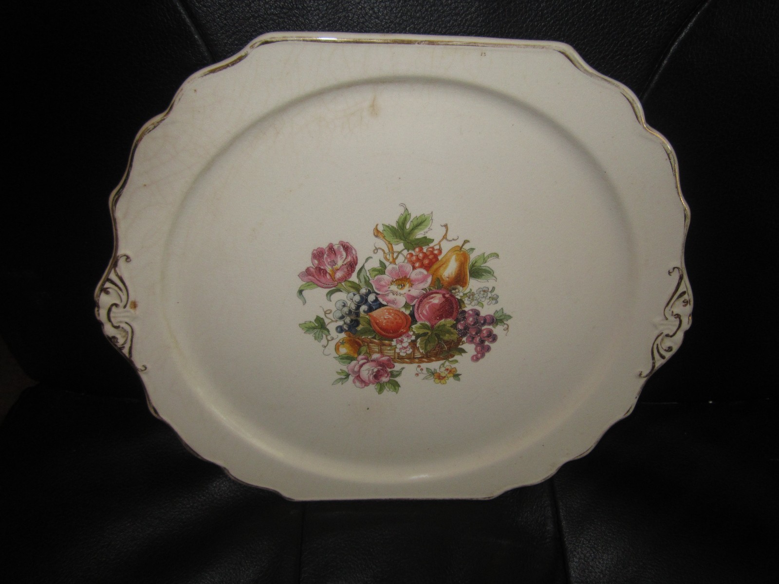 BAKERITE 12" CAKE PLATE FLOWERS AND FRUIT BASKET PATTERN WARRANTED 22K ...