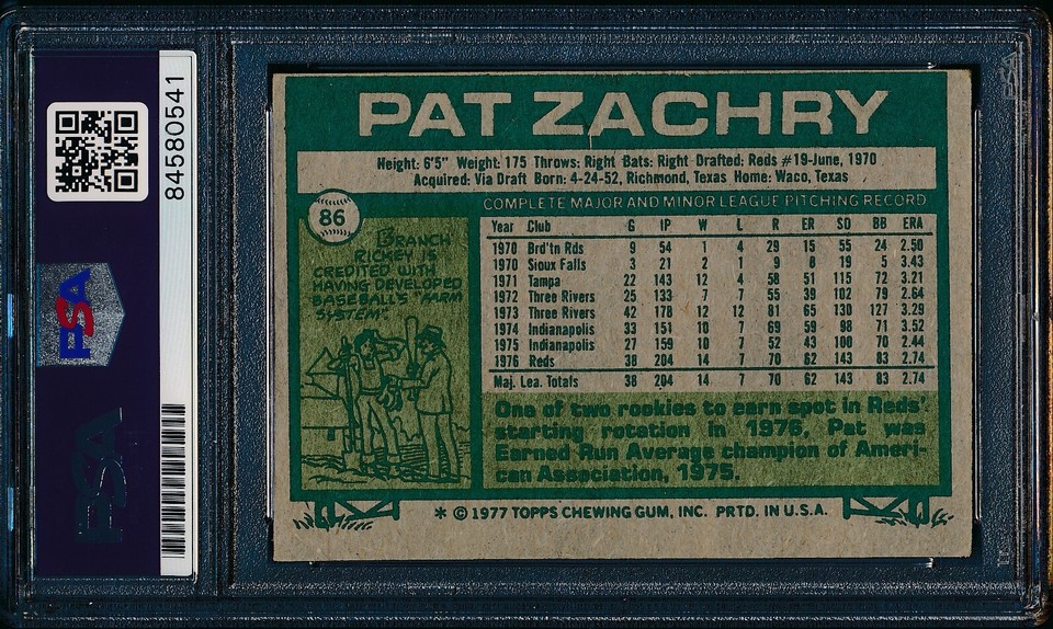 Pat Zachry Autographed 1977 TOPPS Card #86 Reds PSA/DNA | eBay