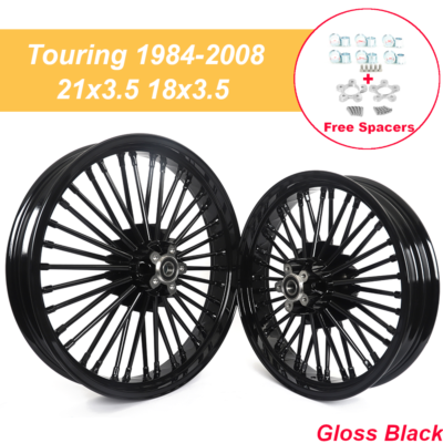 21" 18" Black Fat Spoke Wheels Rim Set Dual Disc For Harley Touring ...