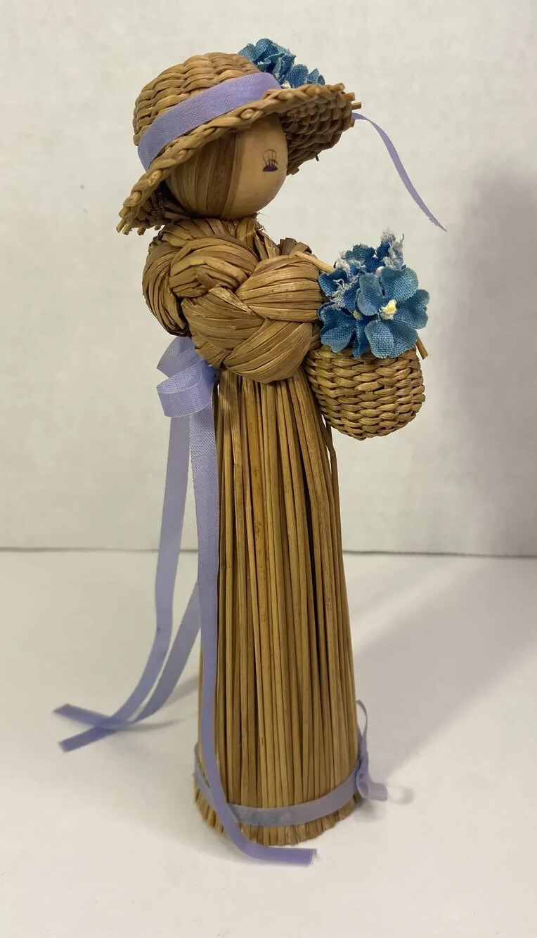 Rush Doll Straw Doll Union Made in Korea Wooden Head and Base | eBay