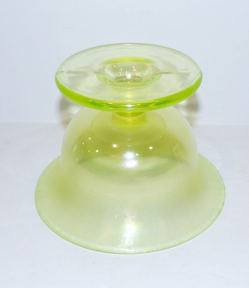 STUNNING VINTAGE YELLOW/VASELINE/URANIUM STRETCH GLASS 5 1/2" FOOTED ...