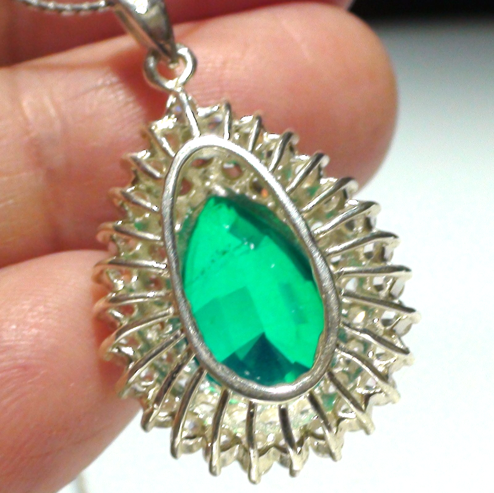 BIG! 16.50 carat NATURAL DOUBLET EMERALD PENDANT SOLID 925 STERLING ...