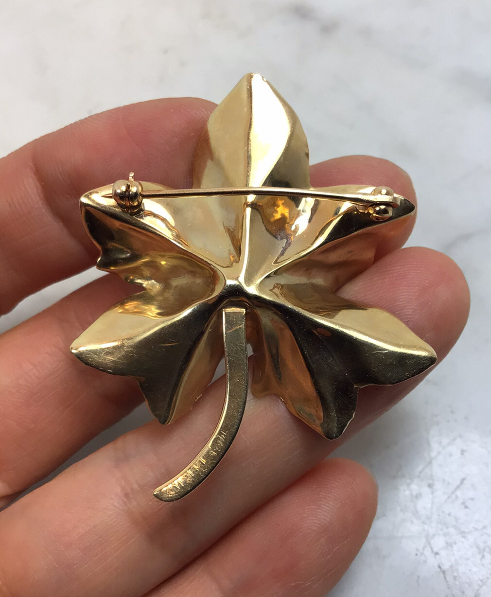 Vintage 14K Gold Brushed Yellow Maple Leaf Pin Brooch… - Gem