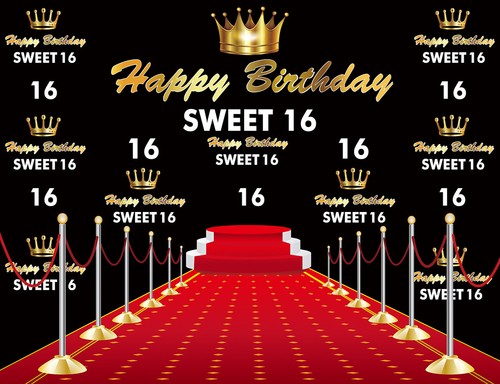 10x8ft Happy Birthday Sweet 16 Red Carpet Photo Background Vinyl Studio ...