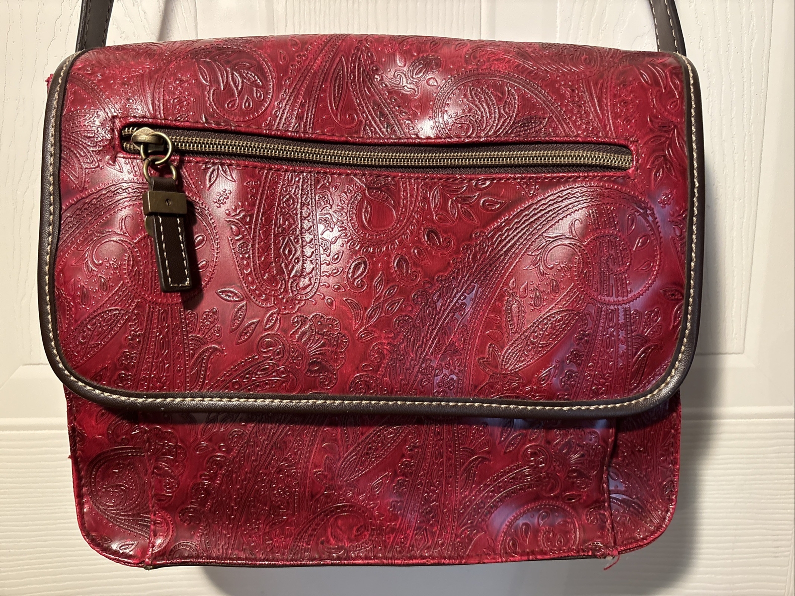 Relic Burgundy Messenger Crossbody Bag Faux Vegan Lea… - Gem
