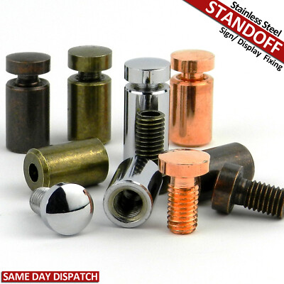 Stand Off Fixings Steel Glass Sign Wall Support Standoff Spacers Pins ...