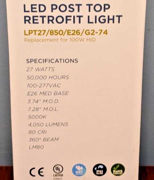 TOPAZ LIGHTING LED POST TOP RETROFIT LIGHT 5000K 27W E26 BASE 4050LM ...