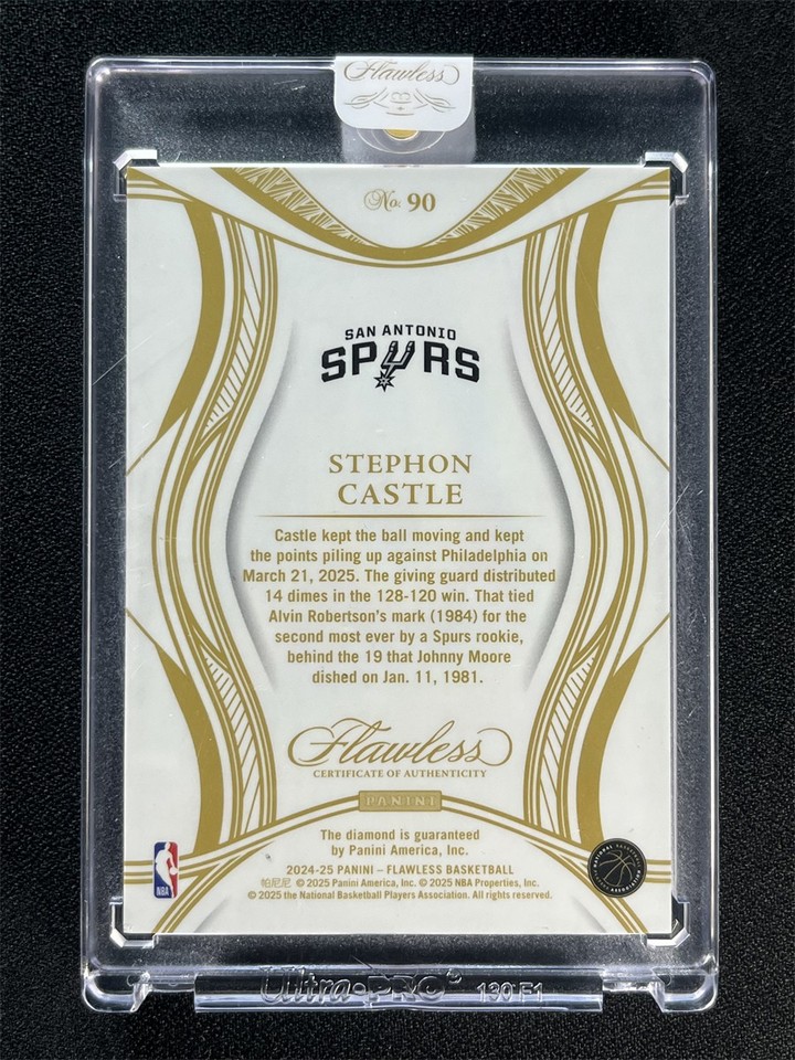 2024-25 Panini Flawless Stephon Castle #90 Gold Rookie RC Diamond Spurs ...