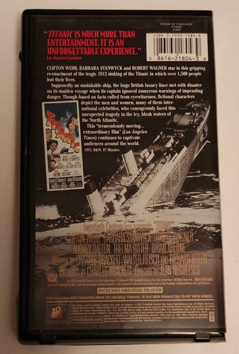 Titanic VHS (1997) 1953 Film/ 1981 Renewed 20th Century Fox Clam Shell ...