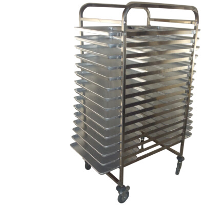 BAKERY GASTRONORM RACK TROLLEY BAKER BUN DOUGH & 30 PAN TRAYS 40X60 ...