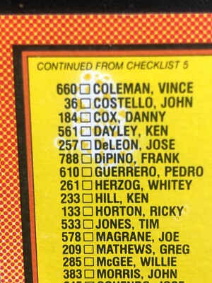 CHECKLIST 1990 Topps Baseball ERROR White Print Blob Misprint Card #783 ...
