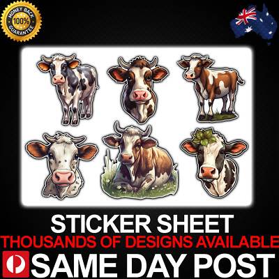CUTE COWS Vinyl Sticker Sheet Car Decal Cheap Farm Rural Cattle Animal ...