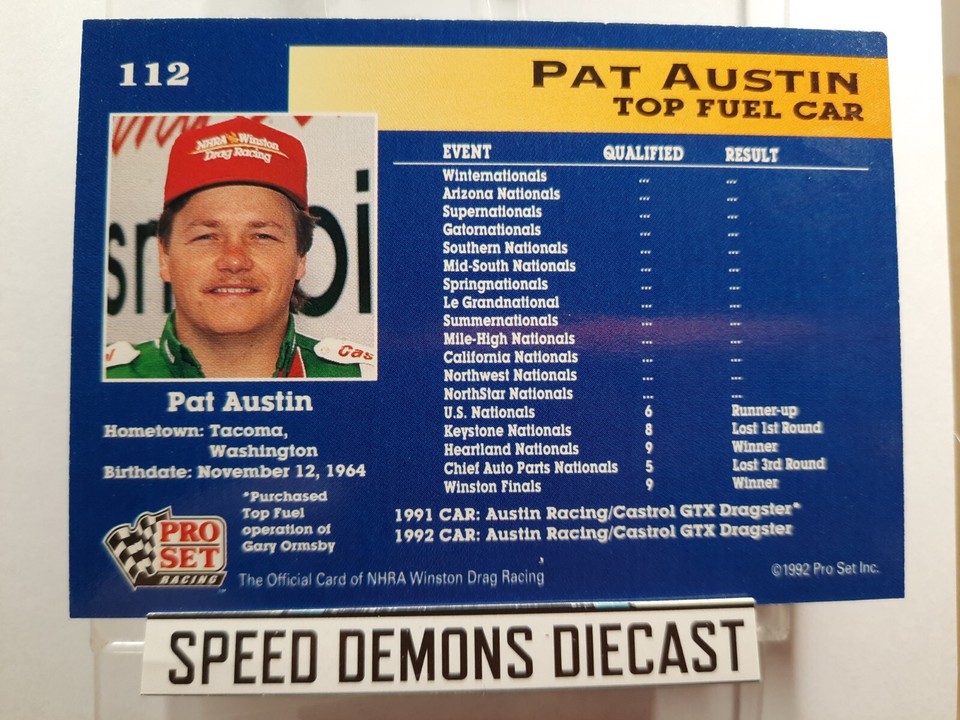 1992 Pro Set Nhra Pat Austin Trading Card #112 | eBay