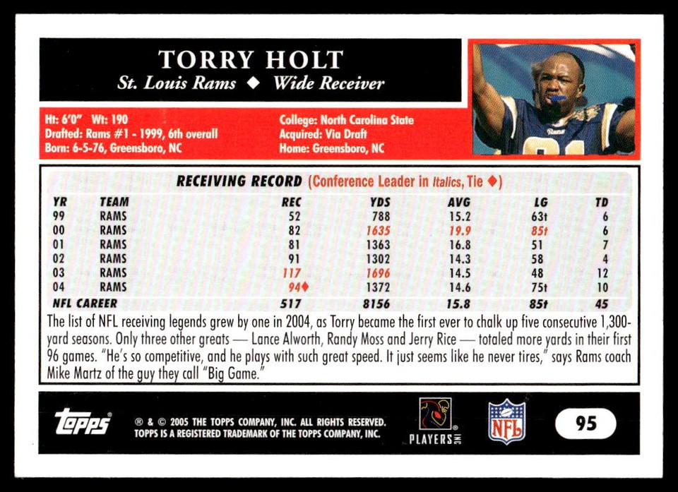 Torry Holt 2005 Topps 1st Edition #95 St. Louis Rams Football Card | eBay