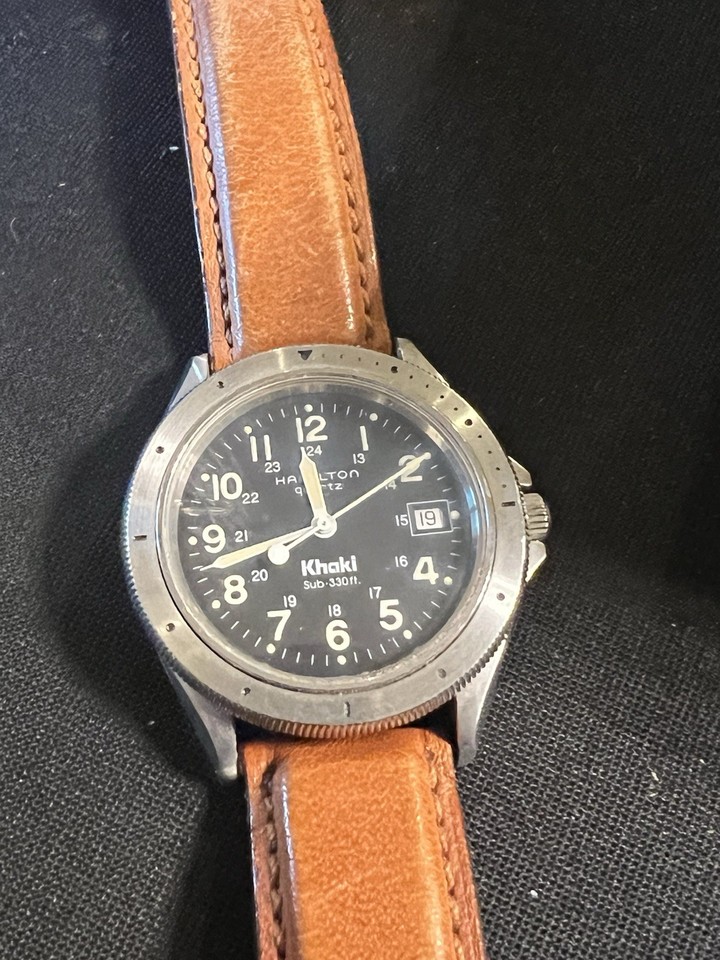 Hamilton Khaki Field King Auto Black Dial Day Date Brown Leather Band ...