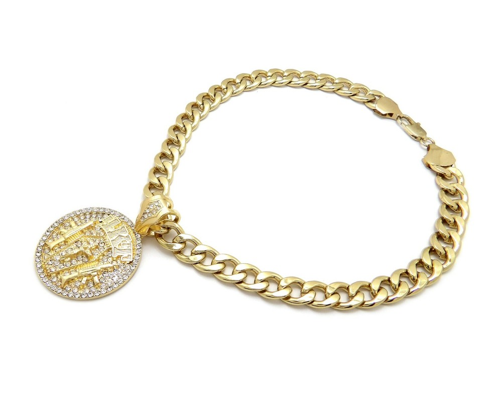 Hip Hop NBA YoungBoy 4KT Pendant & 10mm 18" 20" 24" 30" Cuban Chain ...