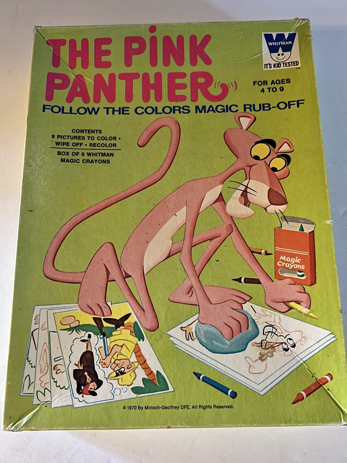 1970 PINK PANTHER Magic Rub-off Coloring Boards Whitman Box Crayon ...