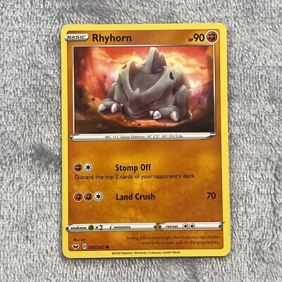 Rhyhorn 097/202 - Sword & Shield - Common - Pokemon Card TCG - LP | eBay