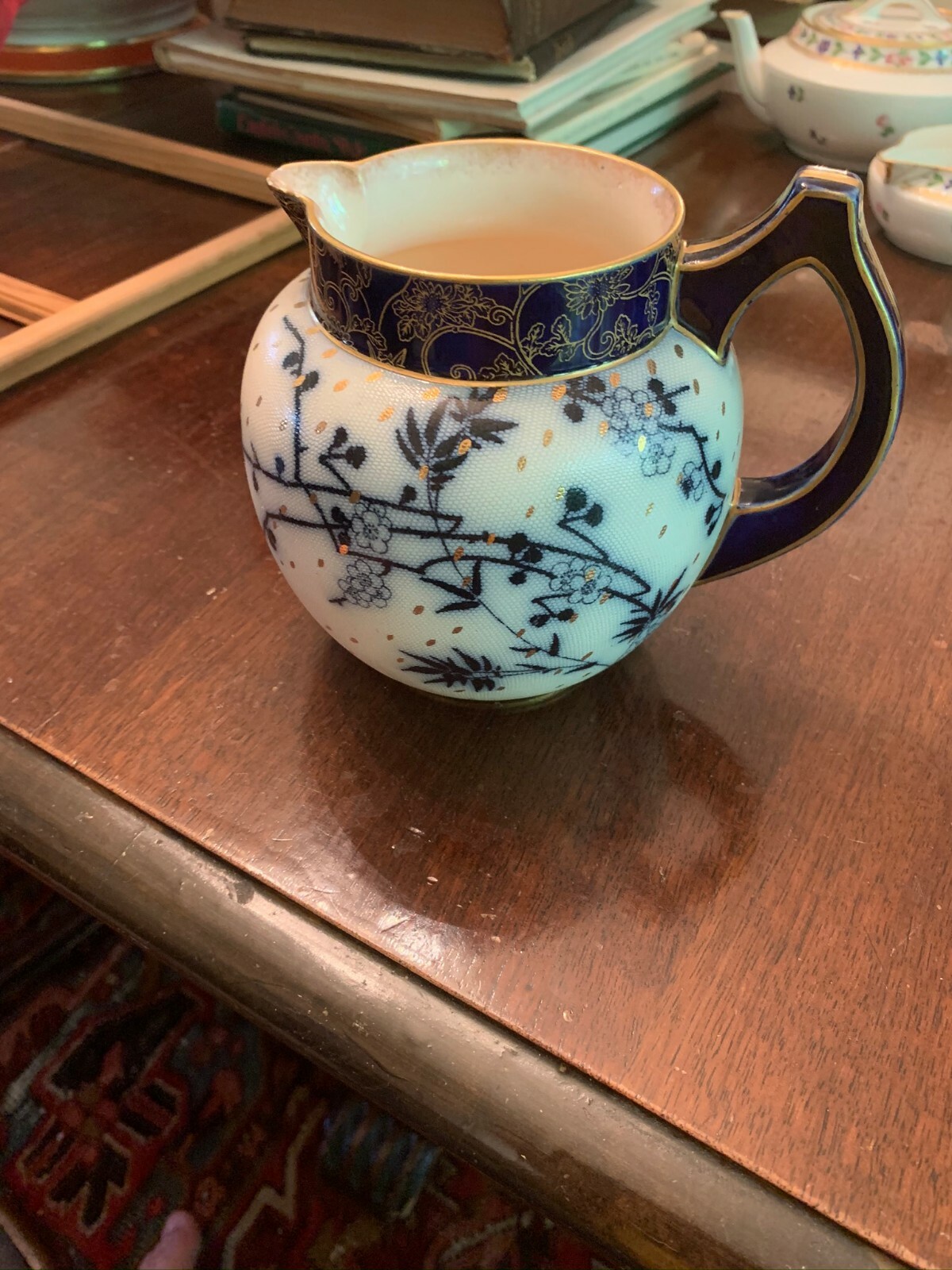 Antique 6 1/4" ROYAL DOULTON BURSLEM PITCHER England WHITE W COBALT ...