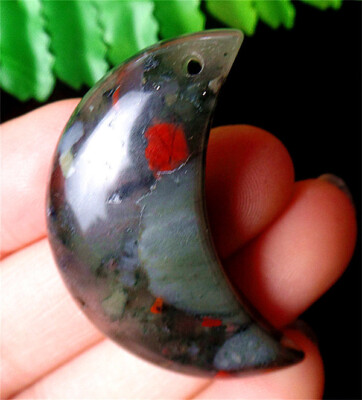 40x19x7mm Natural Red and Gray Africa Bloodstone Reiki Moon Pendant ...