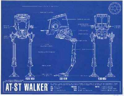 Star Wars AT-ST Blueprint 11x14 w/Top Loader Display Star Wars Print | eBay